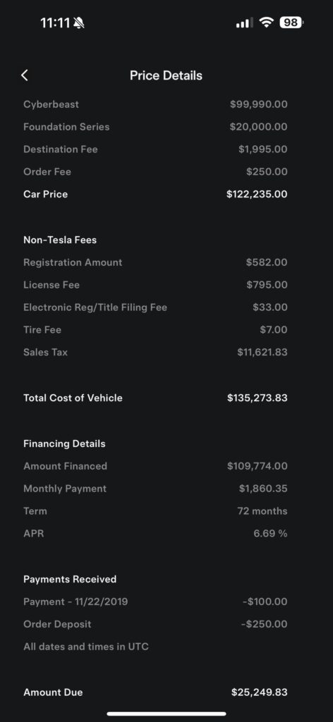 Receipt shows the full cost breakdown of Tesla Cyberbeast and it’s wild ...